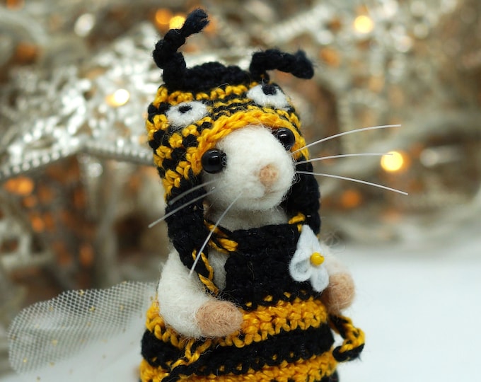 Viola the Mouse, Miniature Needle Felted White Mouse in a Bee Costume ...