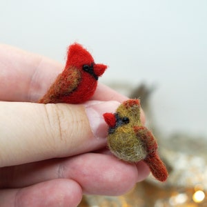 Couple of Tiny Needle Felted Cardinals, Miniature Bird, Male and Female ...