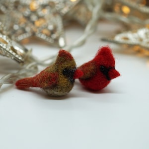 Couple of Tiny Needle Felted Cardinals, Miniature Bird, Male and Female ...