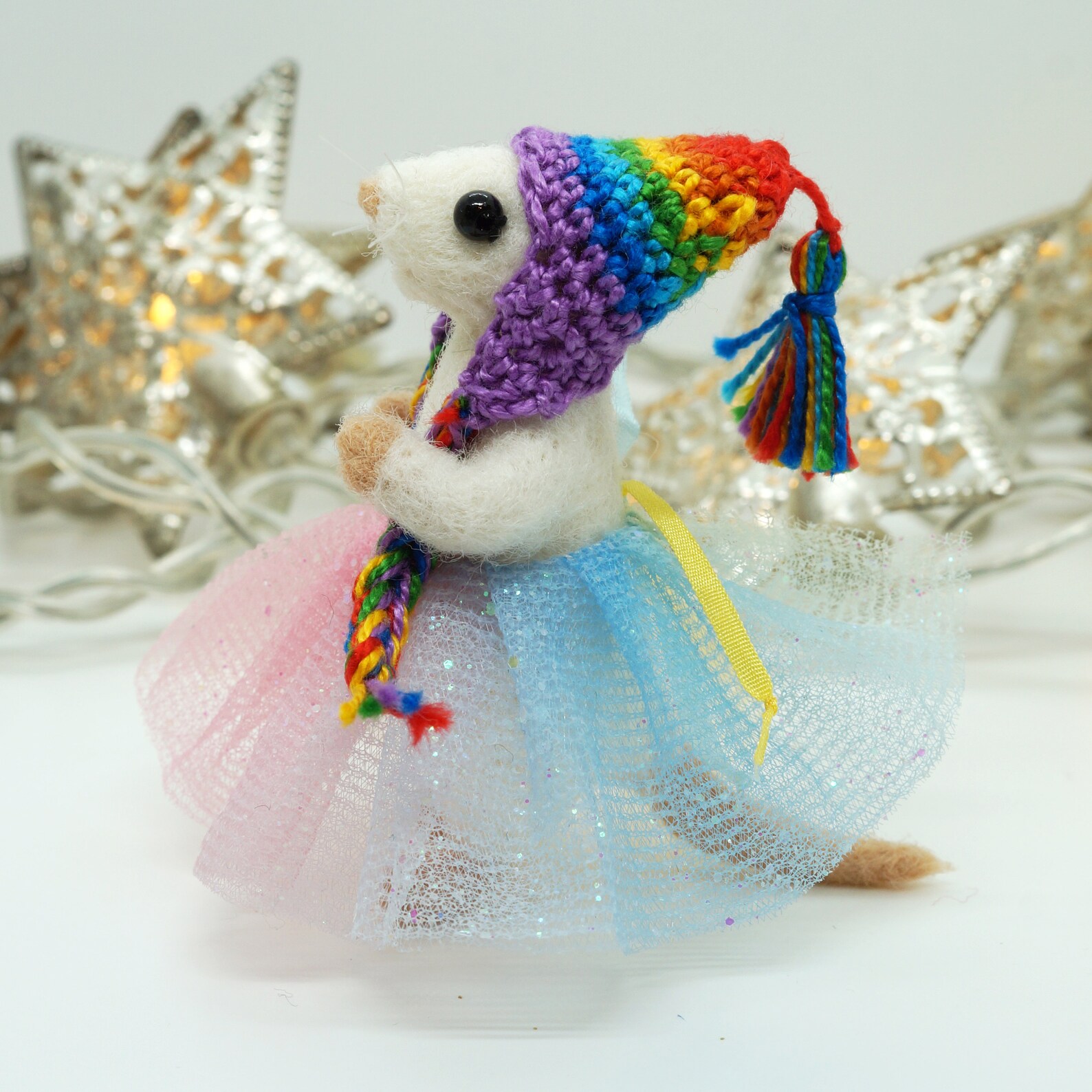 Poppy the Mouse Miniature Needle Felted Mouse in a Rainbow - Etsy