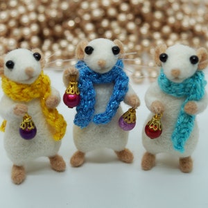 Stuart the Mouse, Miniature Needle Felted Mouse in a Yellow Scarf ...