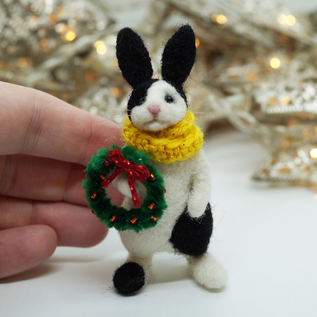 Cuddles the Rabbit, Needle Felted Black and White Rabbit, Christmas ...