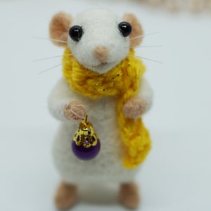 Stuart the Mouse, Miniature Needle Felted Mouse in a Yellow Scarf ...