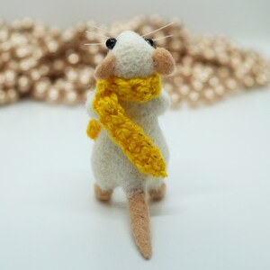 Stuart the Mouse, Miniature Needle Felted Mouse in a Yellow Scarf ...