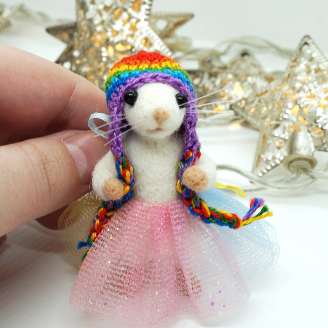 Poppy the Mouse, Miniature Needle Felted Mouse in a Rainbow Outfit ...