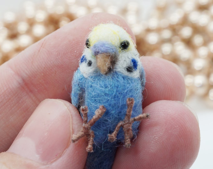 Miniature Needle Felted Blue Budgie, Tiny Parakeet, Miniature Parakeet ...
