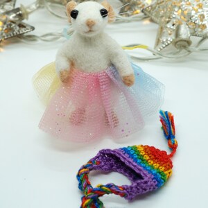 Poppy the Mouse, Miniature Needle Felted Mouse in a Rainbow Outfit ...