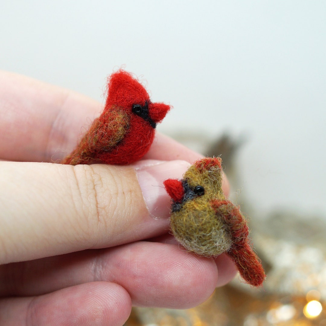 Couple of Tiny Needle Felted Cardinals, Miniature Bird, Male and Female ...