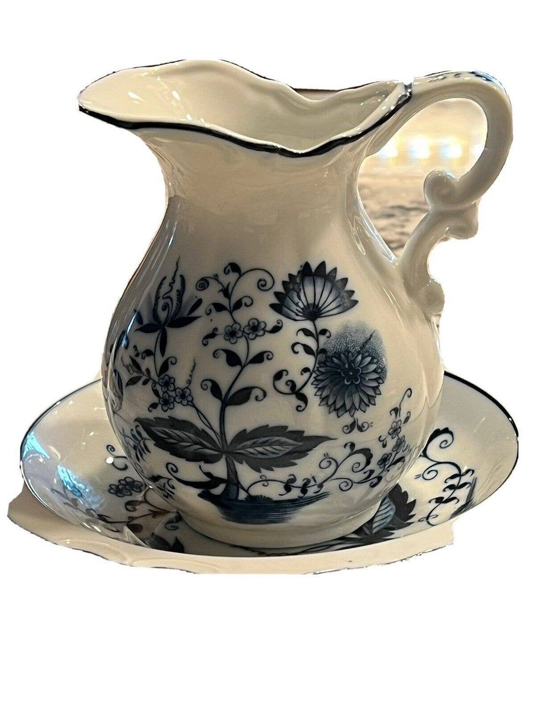 Arnet japan-blue Onion Pattern Bowl & Pitcher Set /crossed Swords Blue ...
