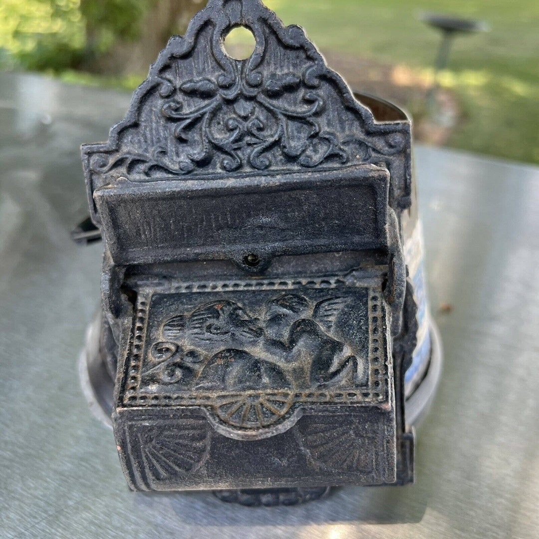 Victorian Antique Cast Iron Match Box Holder Venus & Cupid Kissing ...