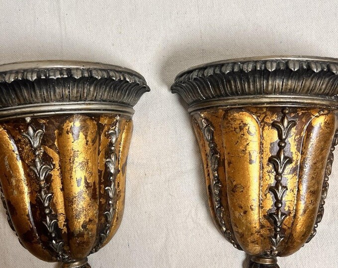 Neoclassical Style Pair of Wall Sconce Shelves, Reproduction, Resin ...