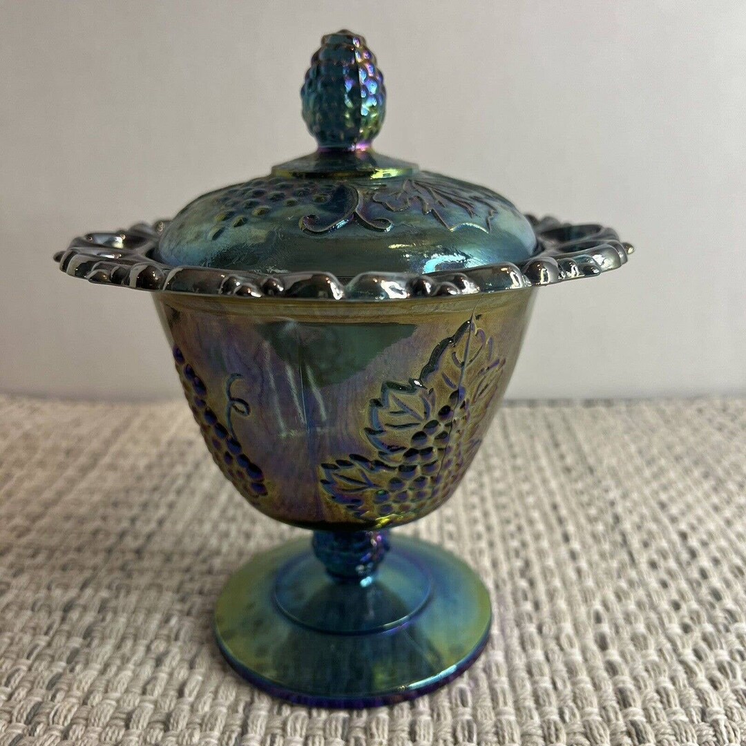 Indiana Glass Colony Harvest Carnival Iridescent Blue Pedestal - Etsy