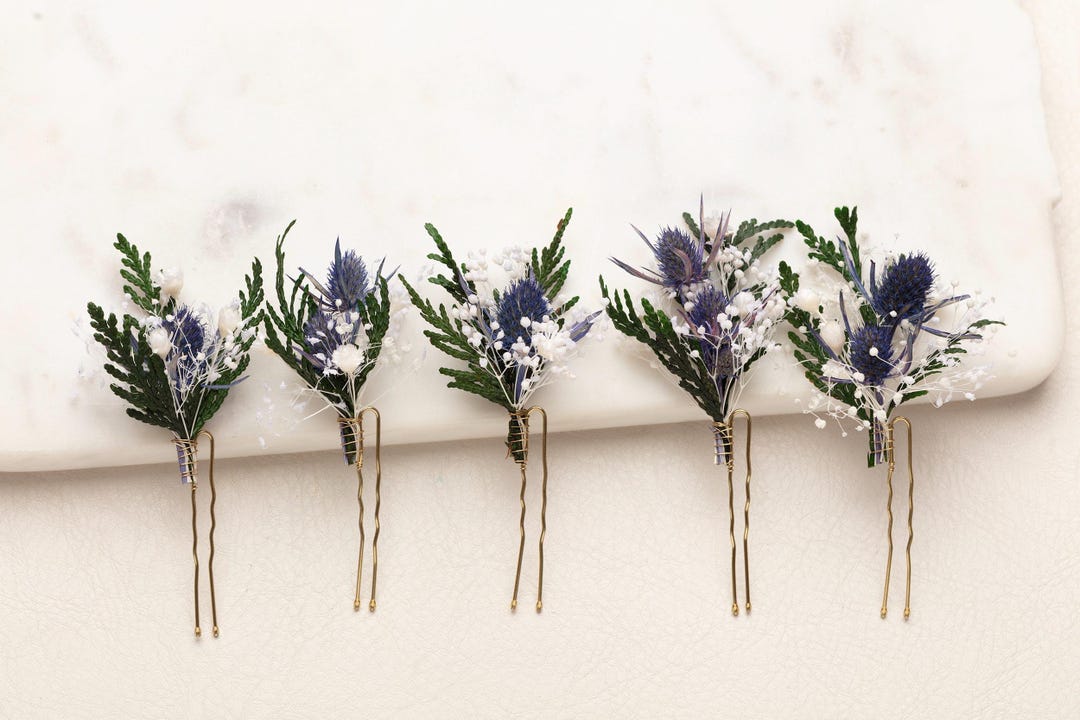 Thistle Hair Pins, Eryngium Pin, Wedding Thistle Hair Clips, Gypsophila ...