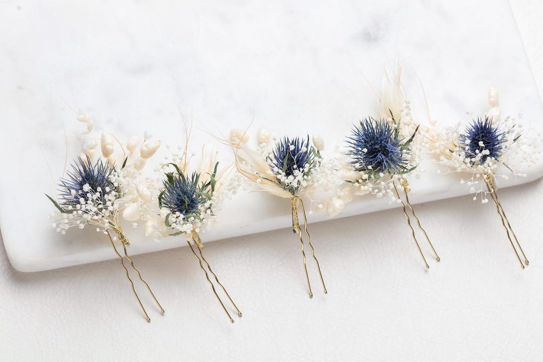 Thistle Hair Pins, Eryngium Pin, White Wedding Thistle Hair Clips ...