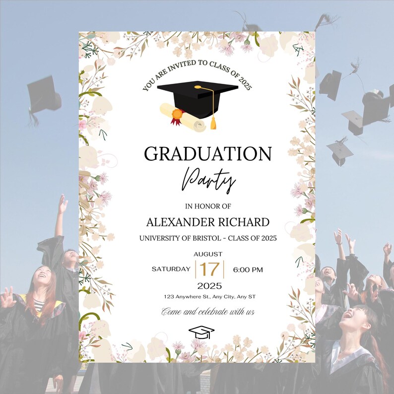 Graduation Party Invitation Digital Template, Editable, Graduation ...
