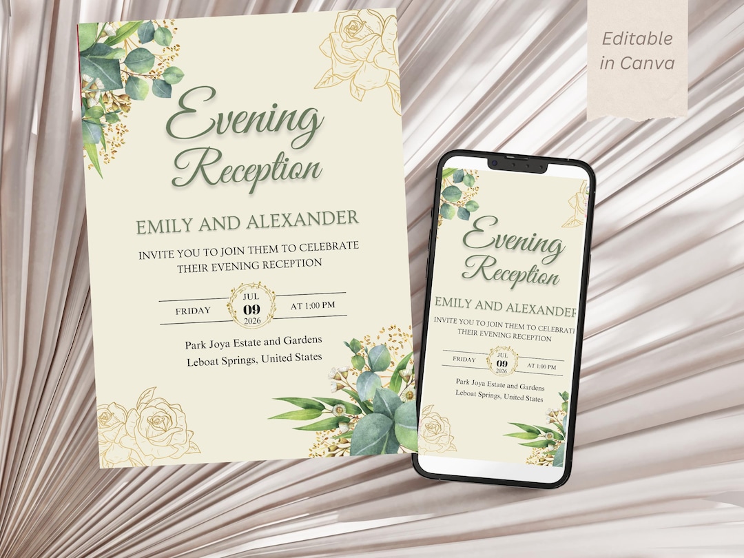 Evening Reception Invite, Phone Invitation, Green Wedding Invite ...