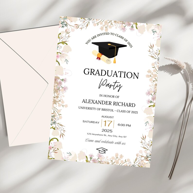 Graduation Party Invitation Digital Template, Editable, Graduation ...