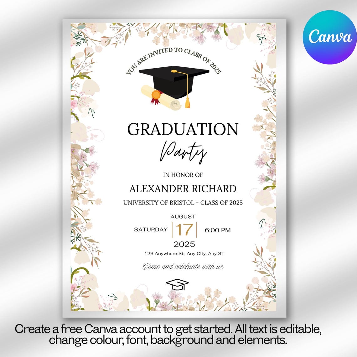 Graduation Party Invitation Digital Template, Editable, Graduation ...