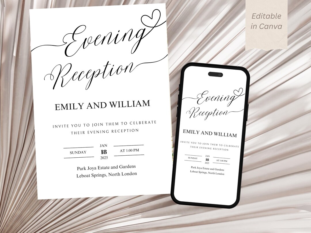 Evening Reception Digital Invitation Template, Quick and Editable ...