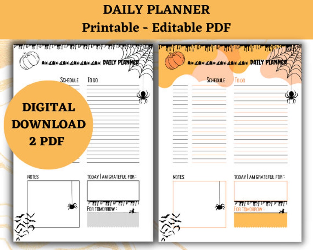 Halloween Daily Planner Digital Download, Printable Daily Planner, - Etsy