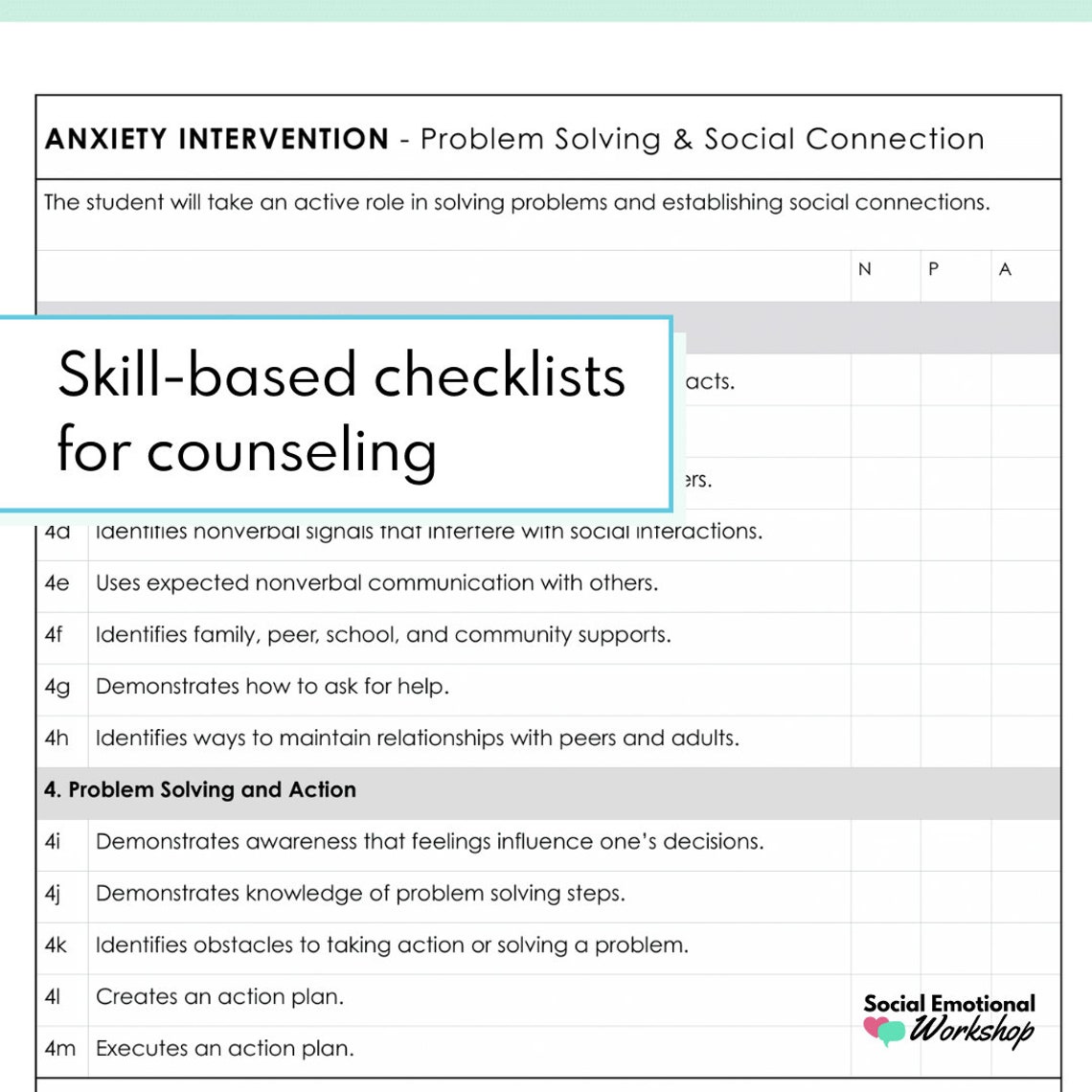 Anxiety School Counseling Map and Skills Checklists - Individual ...