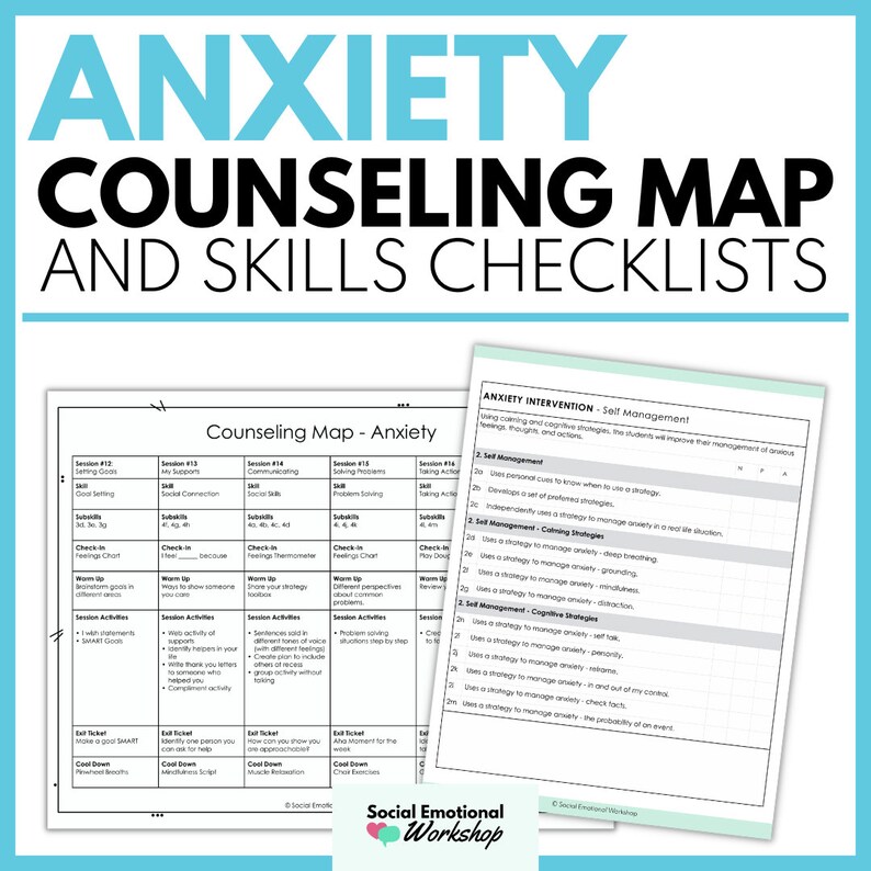 Anxiety School Counseling Map and Skills Checklists Individual ...