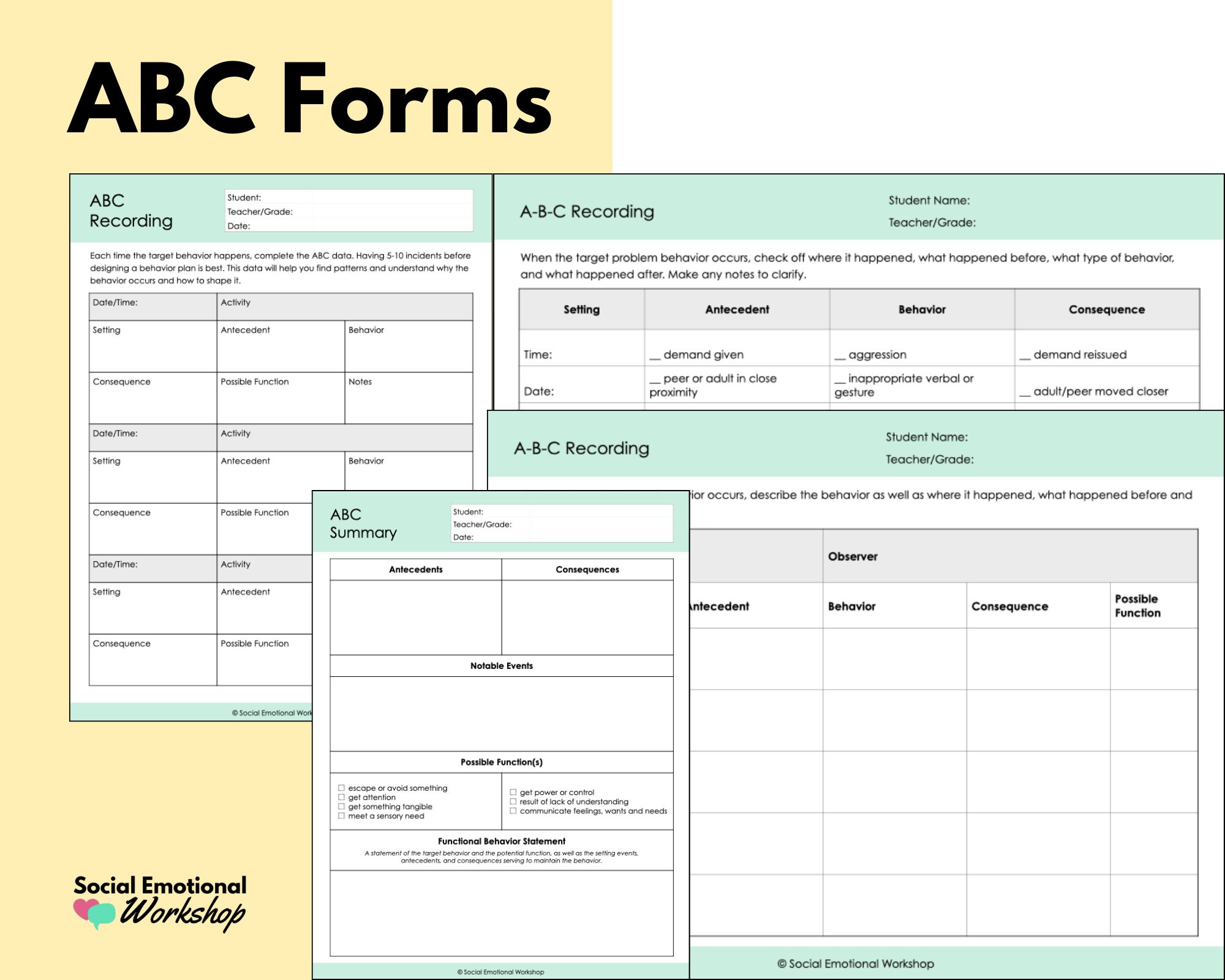 Editable Behavior Data Collection Sheets & Student Documentation Forms ...