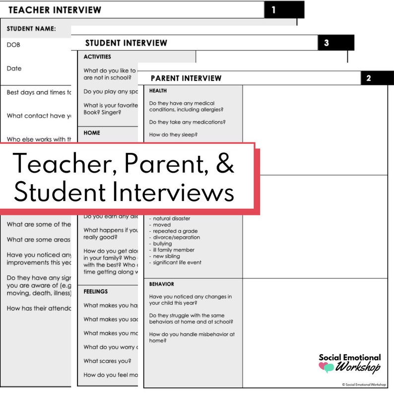 Interview Forms for Functional Behavior Assessments FBA - Editable ...