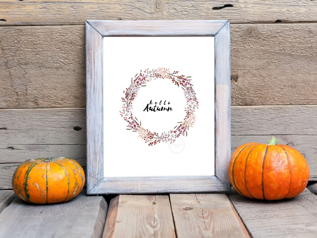Watercolor Floral Wreath Hello Autumn, Printable, Instant Download - Etsy