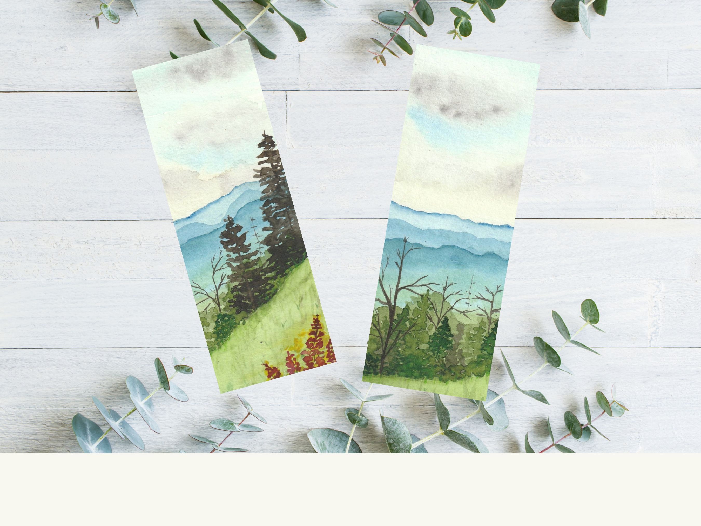 Set of 2 Watercolor Bookmark Printable Landscape Mountains, Instant ...