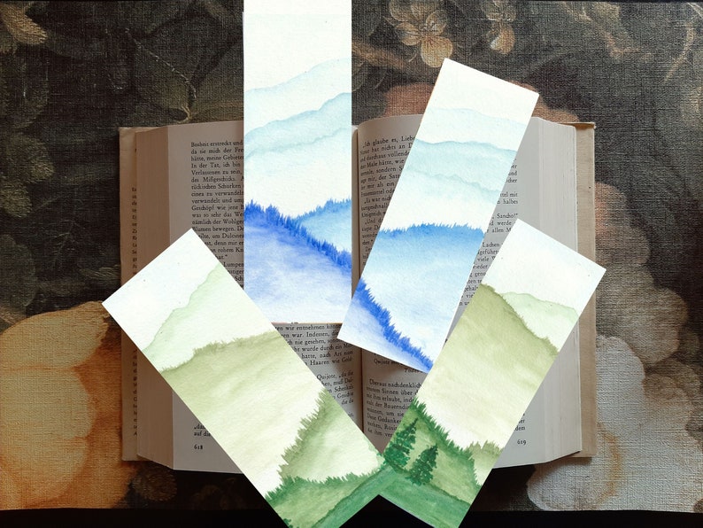 Set of 4 Landscape Watercolor Bookmark Printable, Mountain Landscape ...