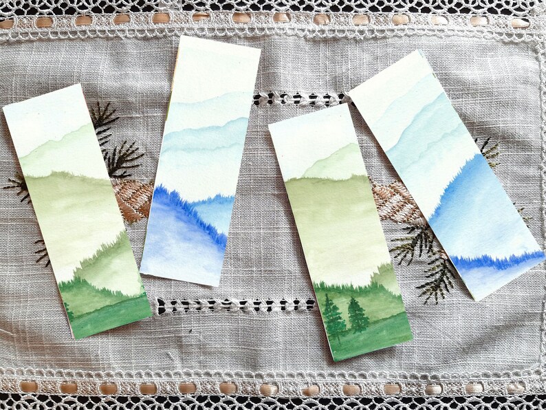 Set of 4 Landscape Watercolor Bookmark Printable, Mountain Landscape ...