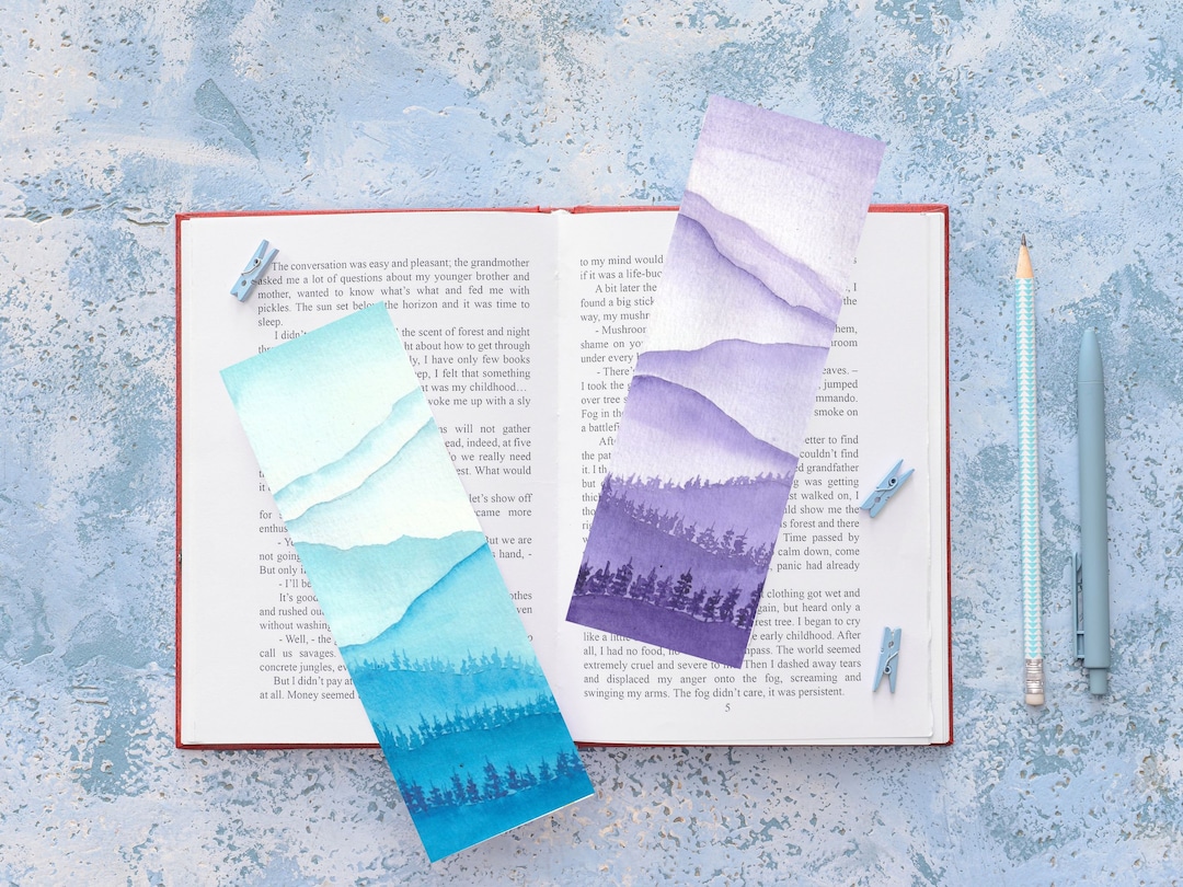 Set of 2 Mountain Watercolor Bookmarks, Printable Landscape Mountains ...