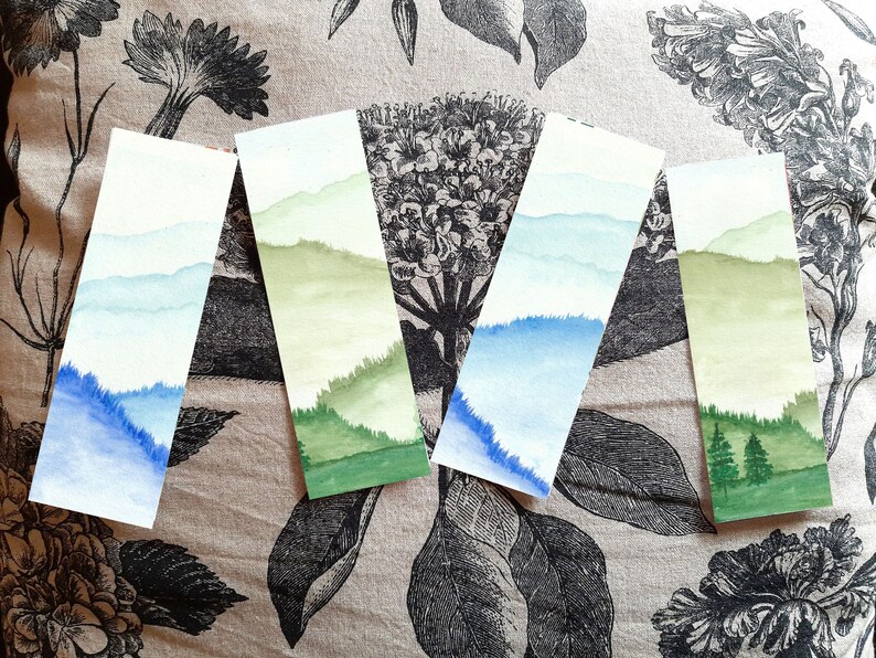Set of 4 Landscape Watercolor Bookmark Printable, Mountain Landscape ...