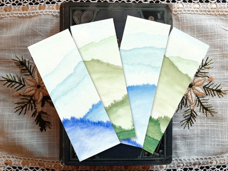 Set of 4 Landscape Watercolor Bookmark Printable, Mountain Landscape ...