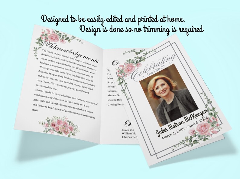 Celebration of Life Program Template Funeral Program Template Canva ...