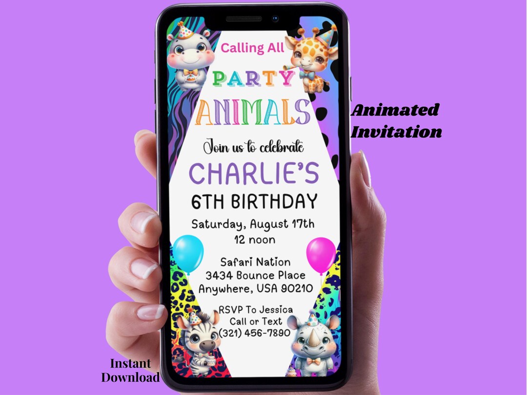 Animated Calling All Party Animals Birthday Invite Editable Party ...