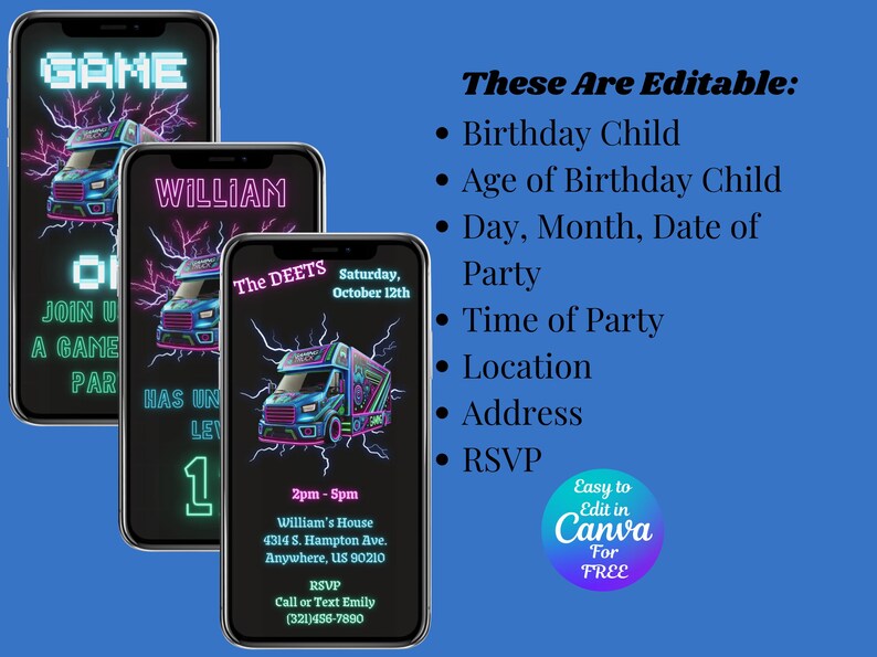 Game Truck Party Invitation Editable Gaming Invitation Digital Gaming ...