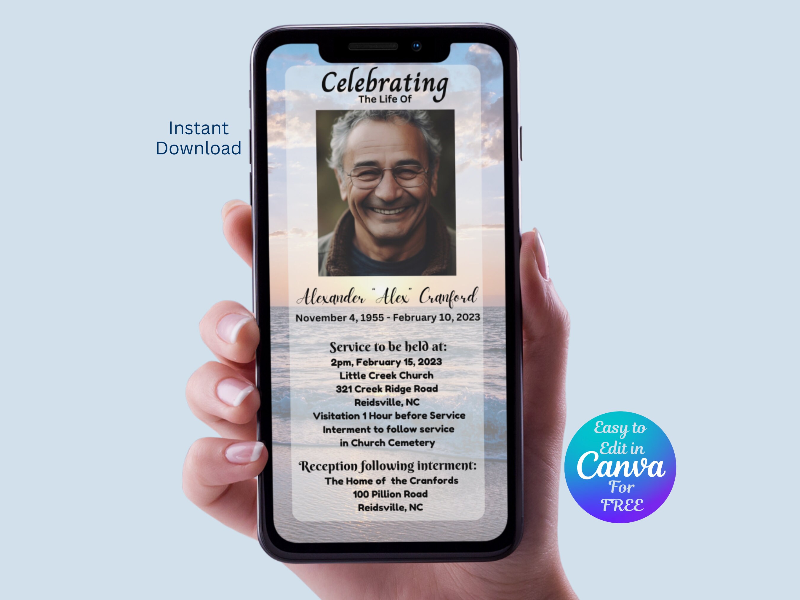 Editable Funeral Evite Funeral Evite Digital Funeral Invitation Funeral ...