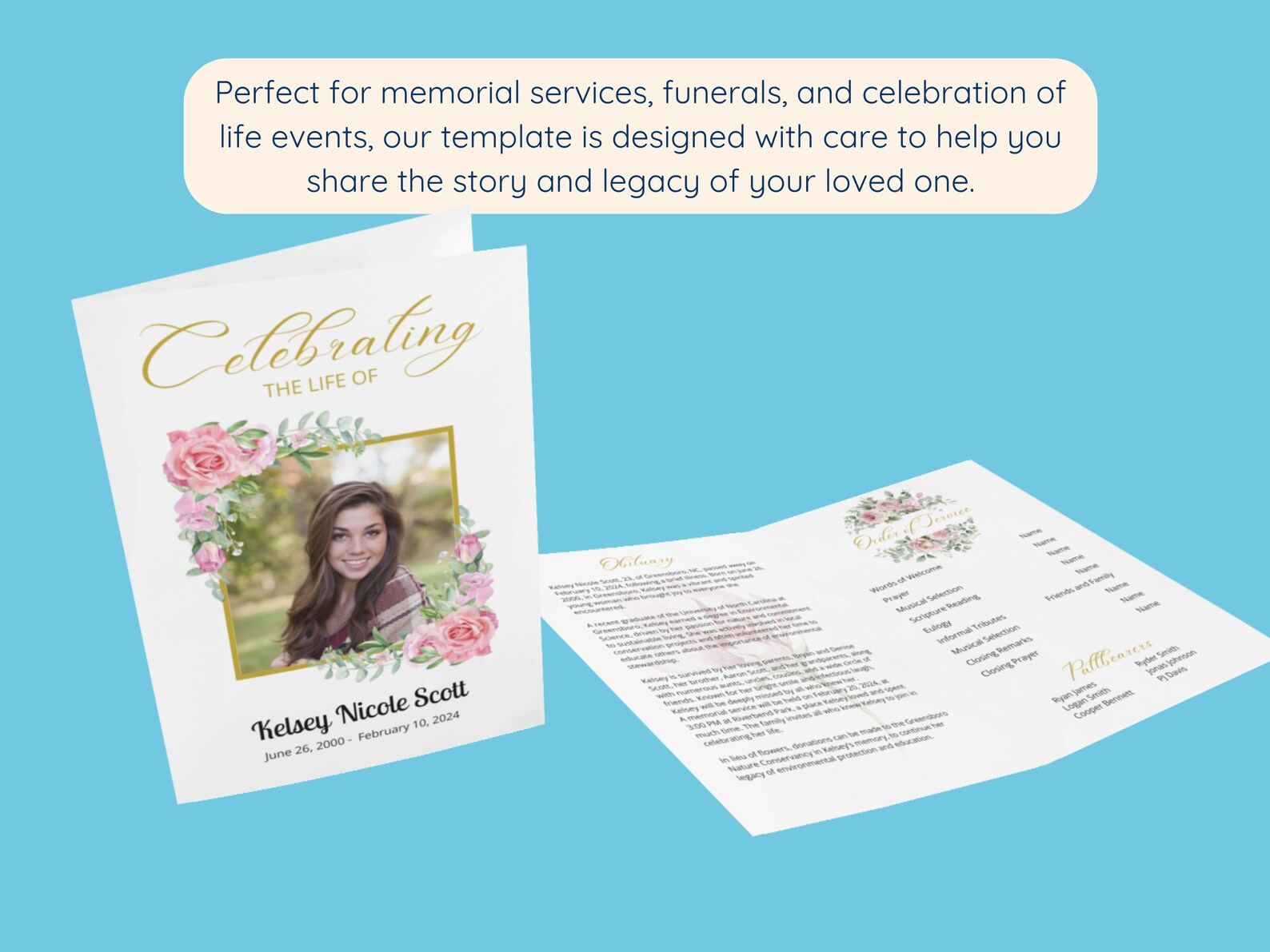Editable Funeral Program Template Canva Funeral Template Printable ...