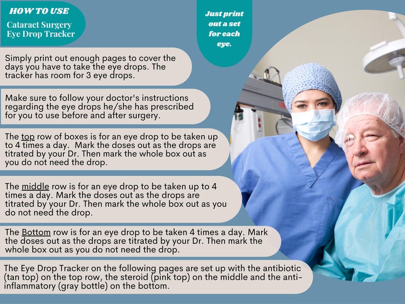 Cataract Eye Drop Schedule for Cataract Surgery Medication Tracker Eye ...