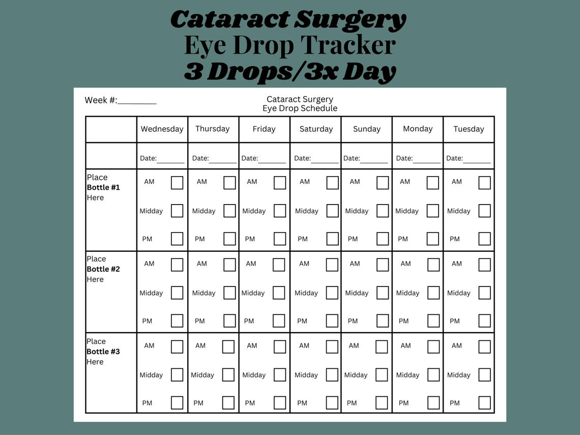 Cataract Eye Drop Schedule for Cataract Surgery Medication Tracker Eye ...