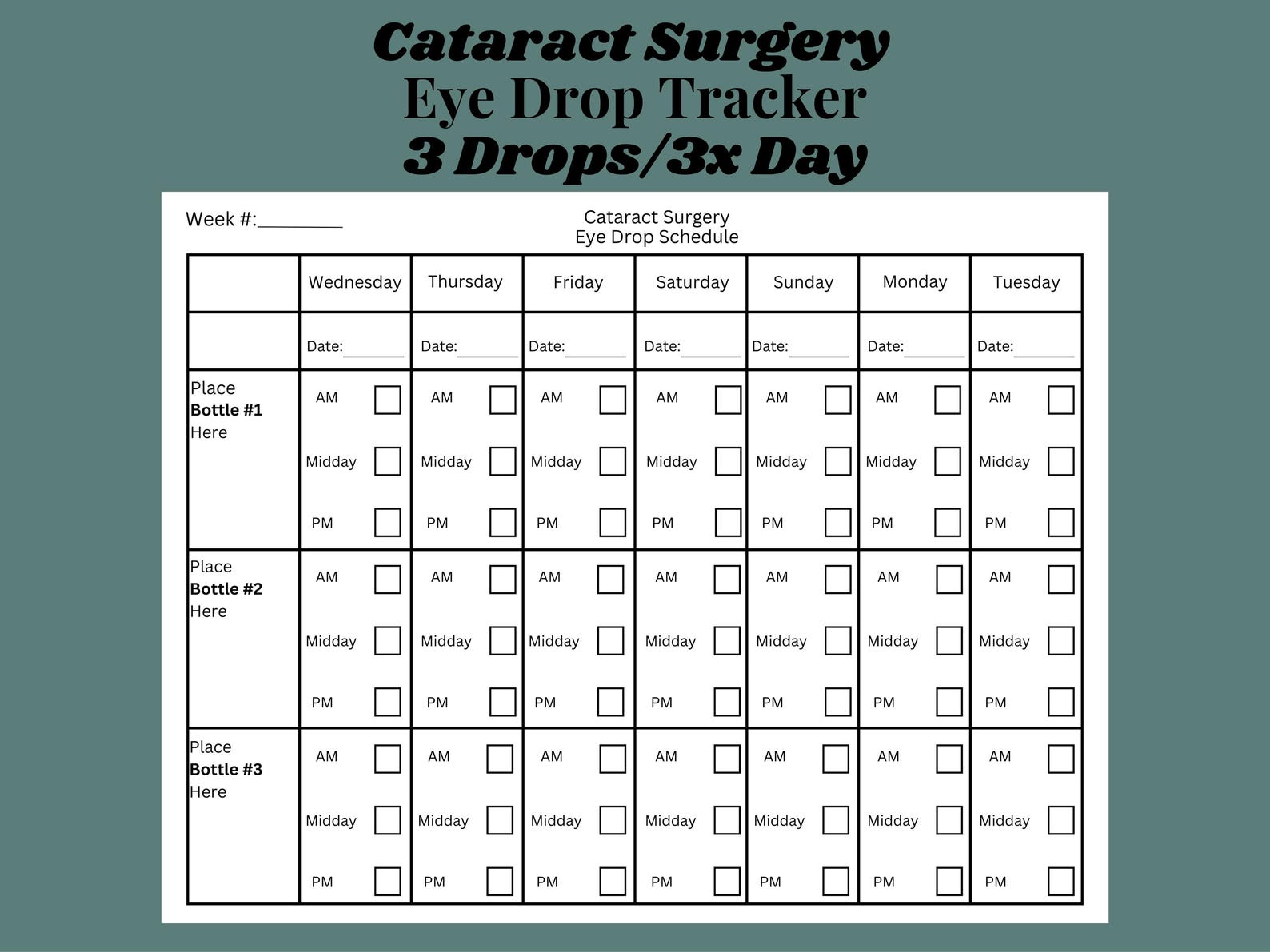 Cataract Eye Drop Schedule for Cataract Surgery Medication Tracker Eye ...