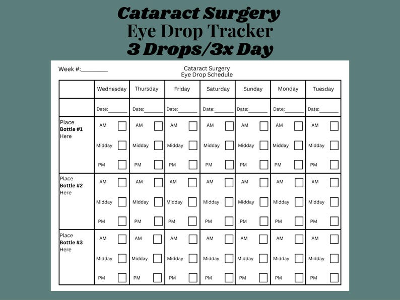 Cataract Eye Drop Schedule for Cataract Surgery Medication Tracker Eye ...