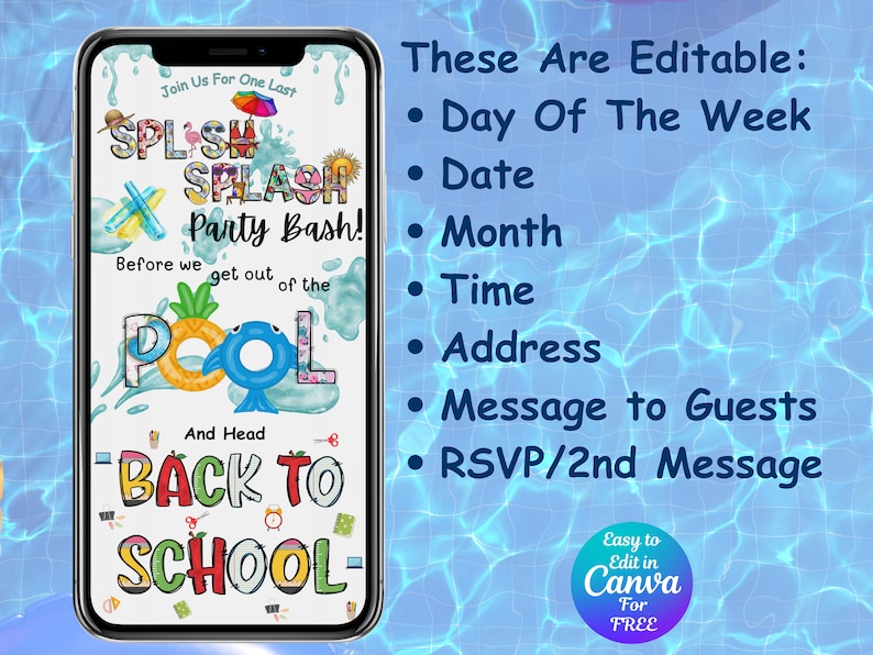 Back to School Pool Party Invitation End of Summer Pool Party ...