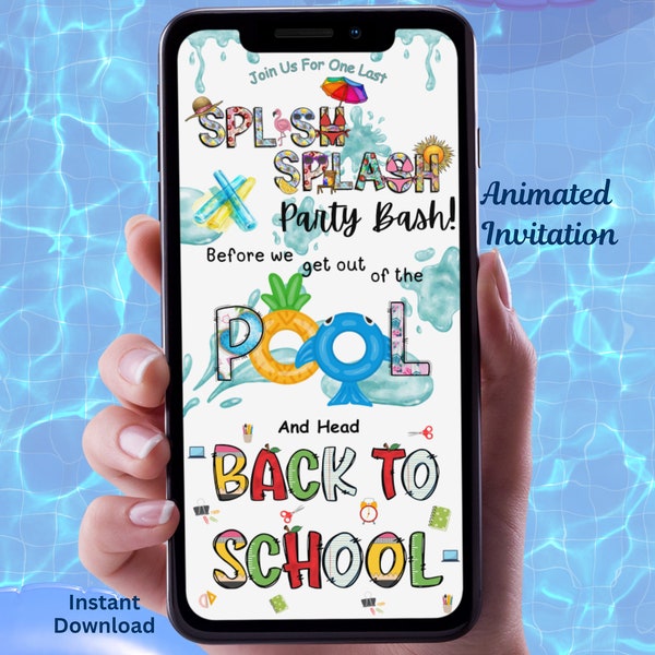Back to School Pool Party Invitation End of Summer Pool Party Invitation Splish Splash Party ...