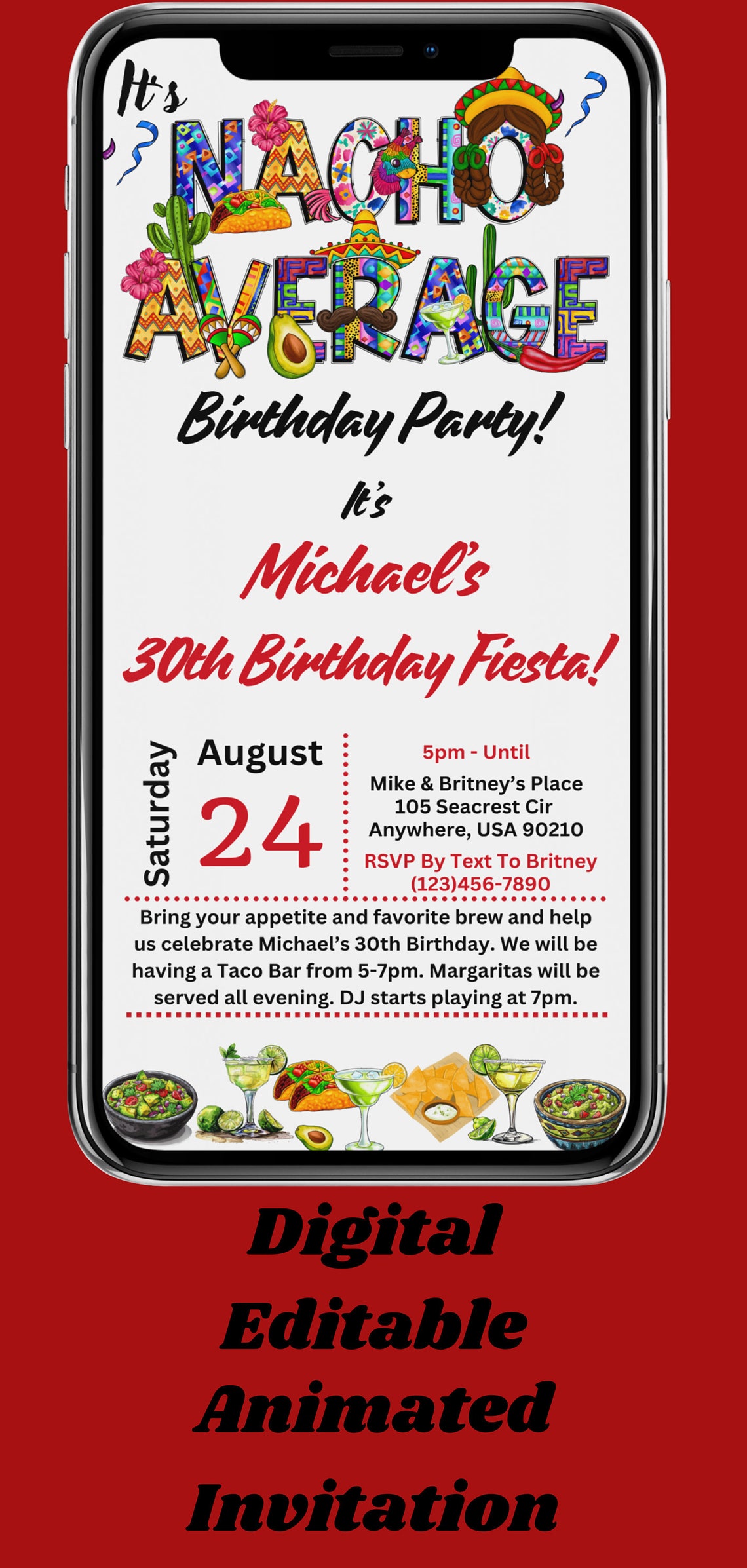 Nacho Average Birthday Invitation Digital Birthday Party Invitation ...