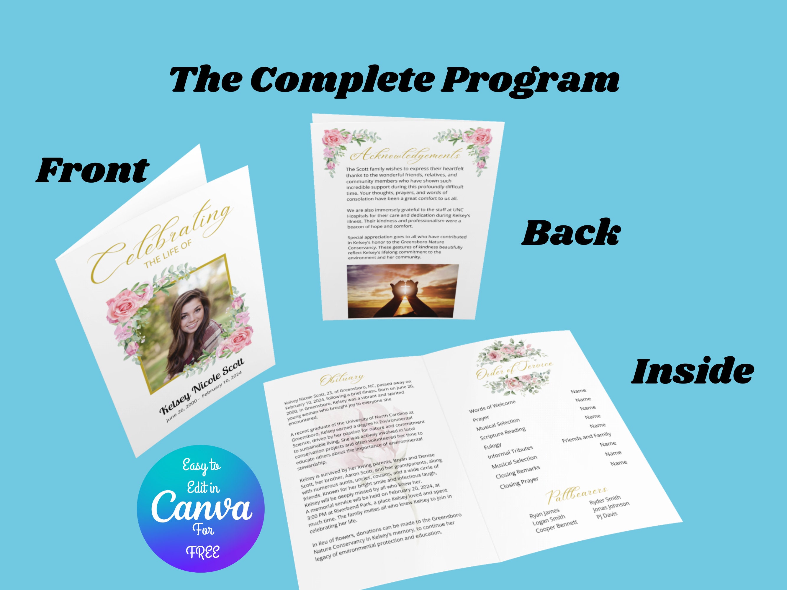 Editable Funeral Program Template Canva Funeral Template Printable ...