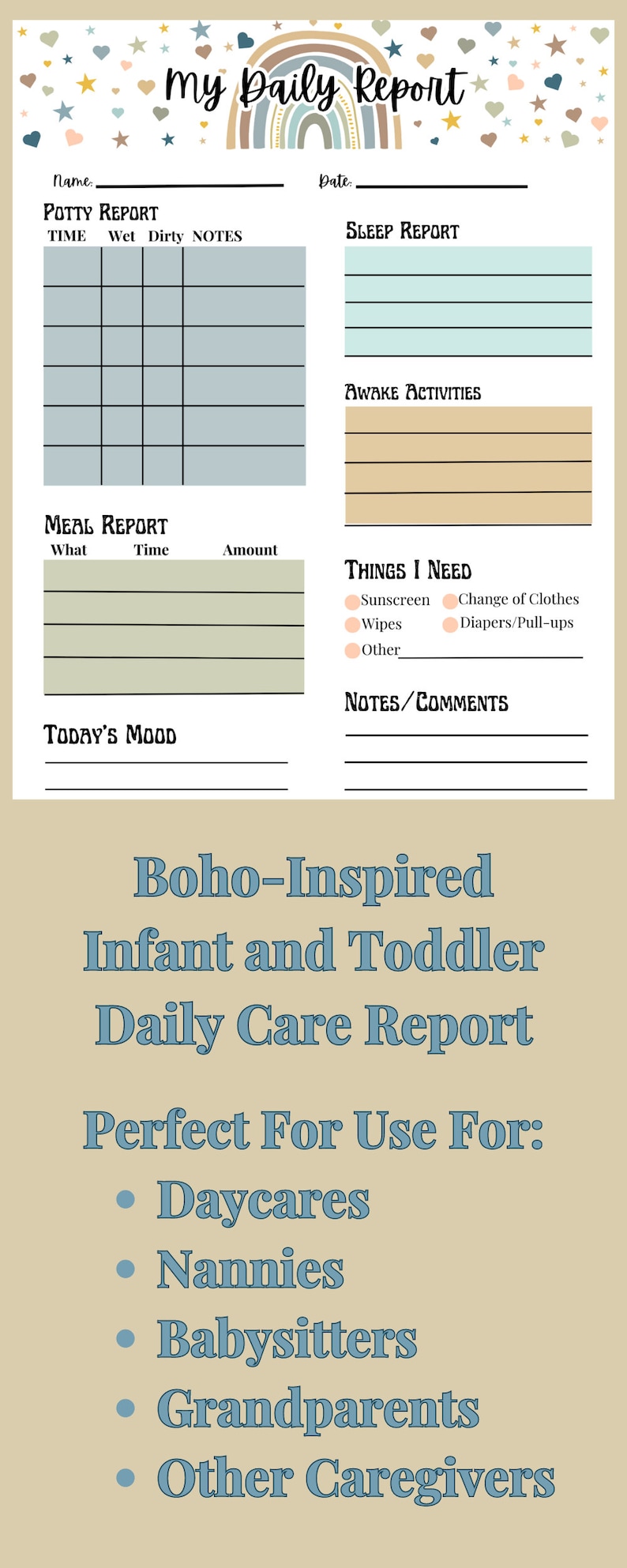 Caregiver Daily Log Infant Daily Report Caregiver Checklist Toddler ...