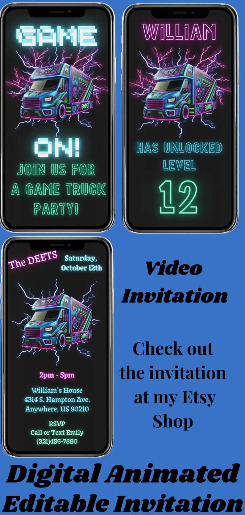 Game Truck Party Invitation Editable Gaming Invitation Digital Gaming ...